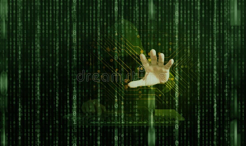 A Hacker Behind Binary Code Stream Of Data Able To Break Through Cyber Security And Reaches
