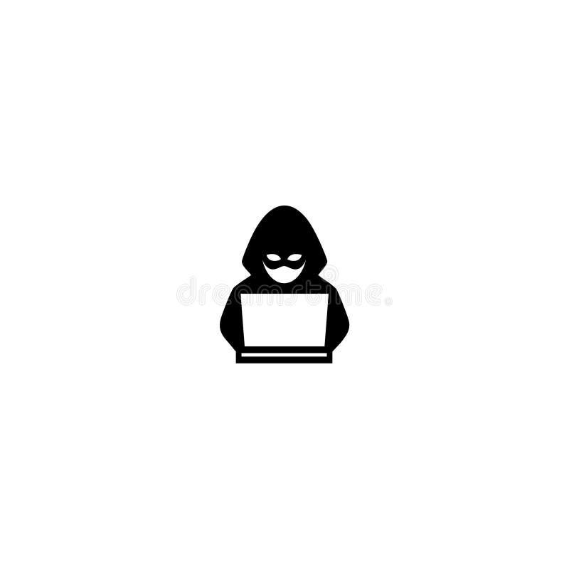 Flat, Mysterious Computer Hacker Icon. Red and White. Isolated on Black Stock Vector ...