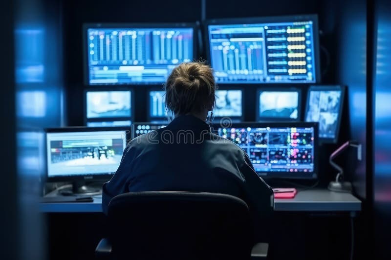 Hacker Behind Monitors Hacks Servers,cyber Security Generative Ai Stock ...