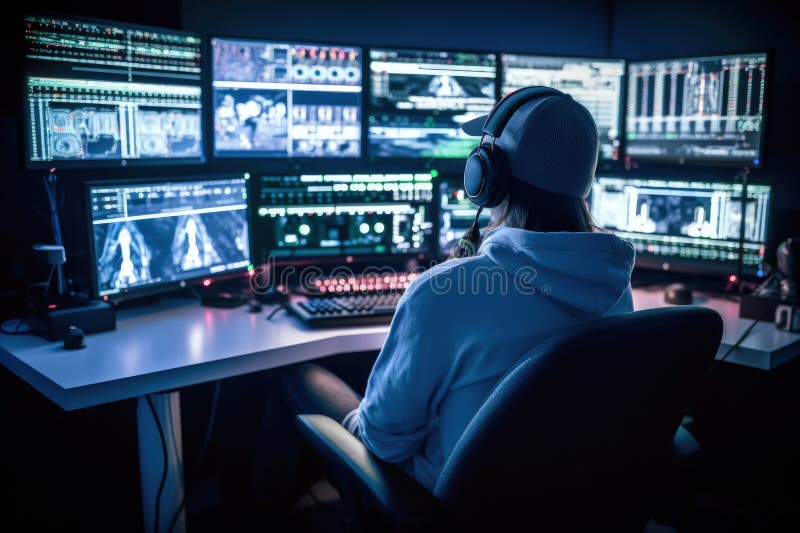 Hacker Behind Monitors Hacks Servers,cyber Security Generative Ai Stock ...