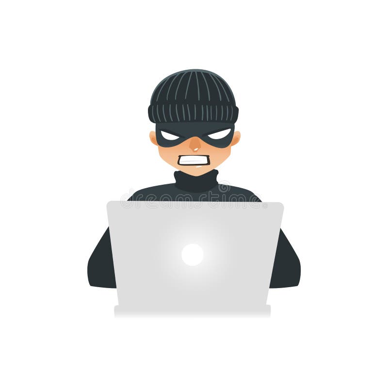 Hacker in Black Clothes and Mask Sitting Behind Laptop and Stealing ... Hacker in Black Clothes and Mask Sitting Behind Laptop and Stealing ...