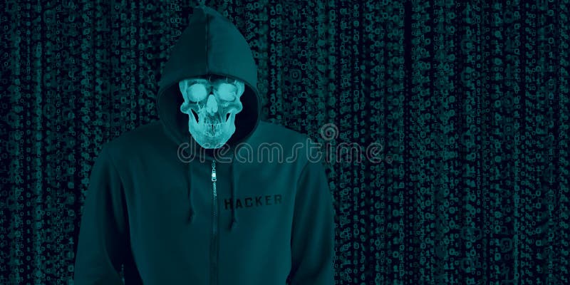 Hacker In Black Hood On Binary Background Code Containing A Binary Stream And A Security 9489