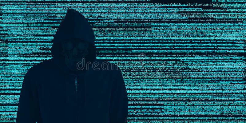 Hacker in Black Hood Shows the Extraction through Binary. Stand in ...