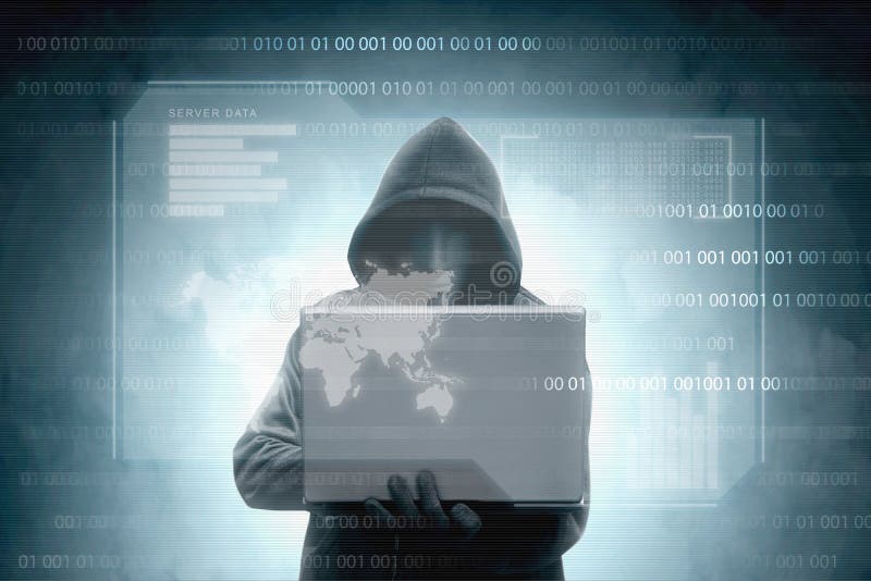 Hacker with Black Coat and Baseball Cap Spying Stock Illustration ...