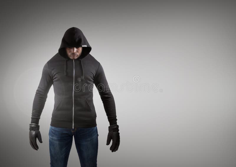 Hacker Man in Black Hood and Mask with Computer Laptop Hacking System ...