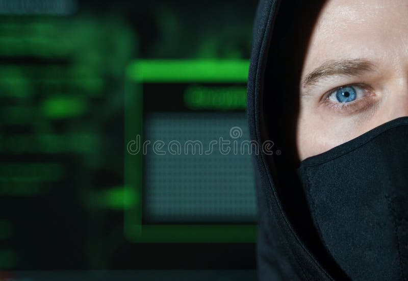 Hacker in black mask. stock image. Image of identity - 159548787