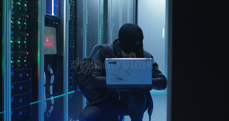 Black Hacker Walking in Server Room Stock Footage - Video of hall ...
