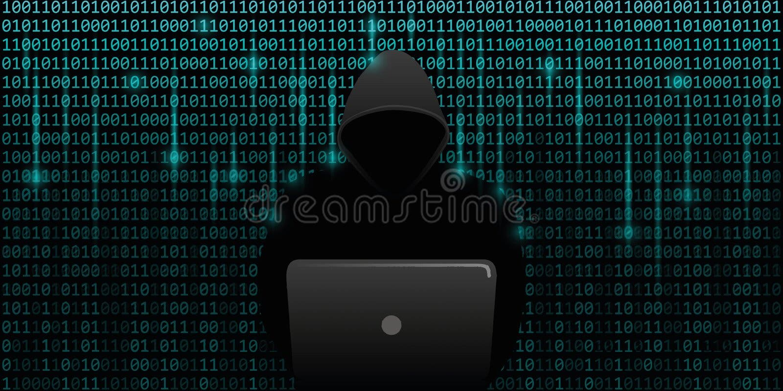 Computer Hacker in Matrix Cybercrime Concept with Binary Code Web Background Stock Vector ...