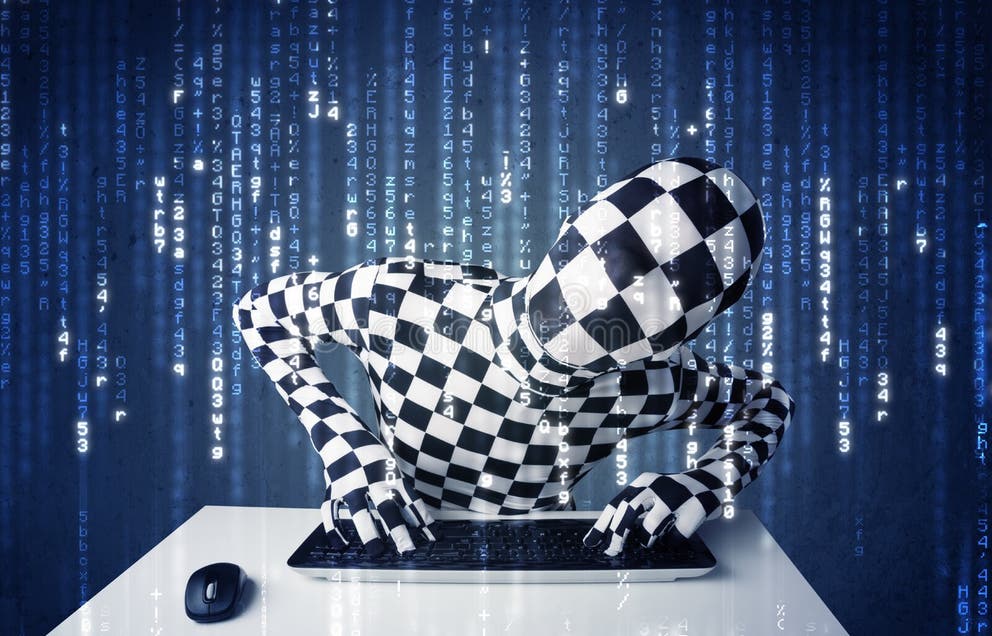 Hacker in Body Mask Decoding Information from Futuristic Network Stock Illustration ...