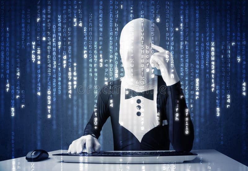 Hacker in Body Mask Decoding Information from Futuristic Network Stock ...