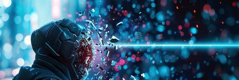 A Hacker Breaches a Digital Firewall, Scattering Fragments Around while ...