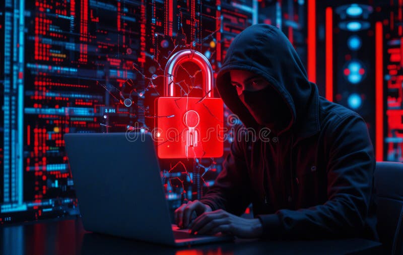 Hacker Breaking Broken Lock Security System Using Laptop in Data Center ...