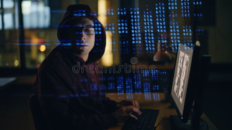 Hacker Breaking Computer System in Data Hologram Closeup. Spy Programer Working Stock Footage ...