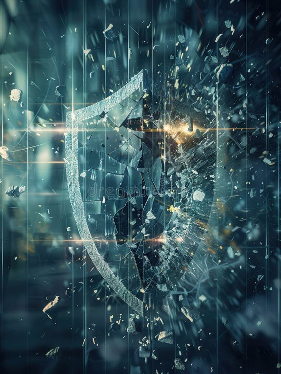 A Hacker is Breaking through a Digital Shield, Causing Fragments To ...