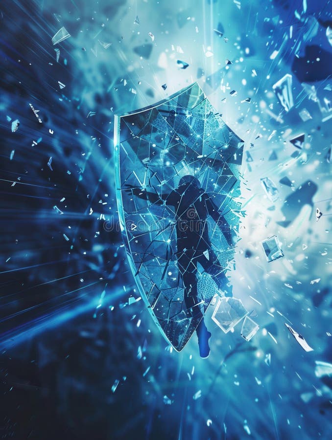 A Hacker Breaks through a Digital Shield while Fragments Scatter ...