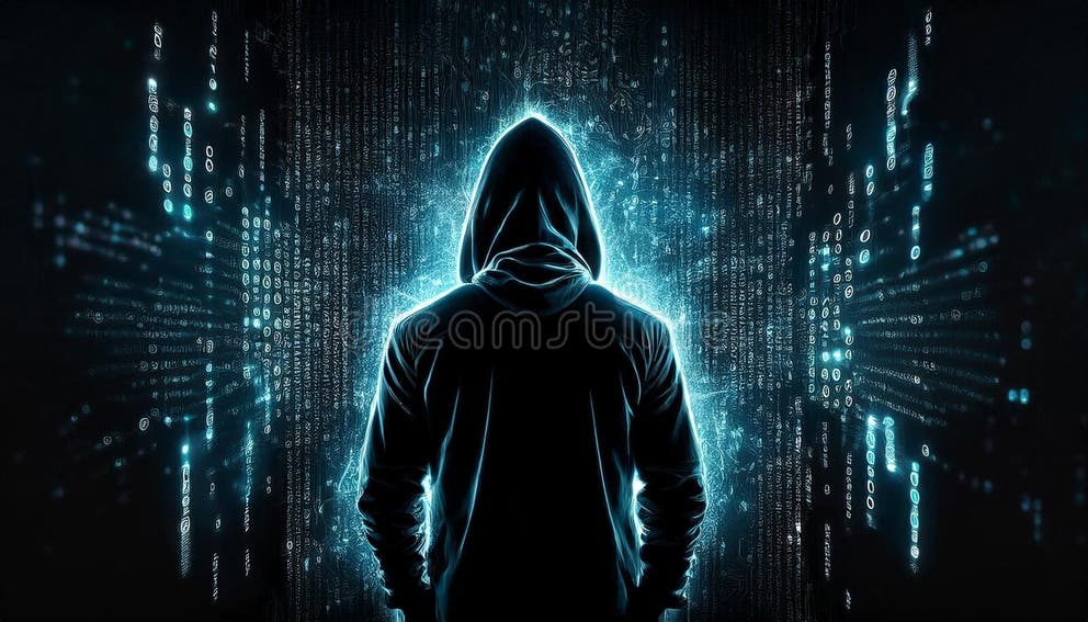 Hacker in Cap with Matrix Background Stock Illustration - Illustration ...