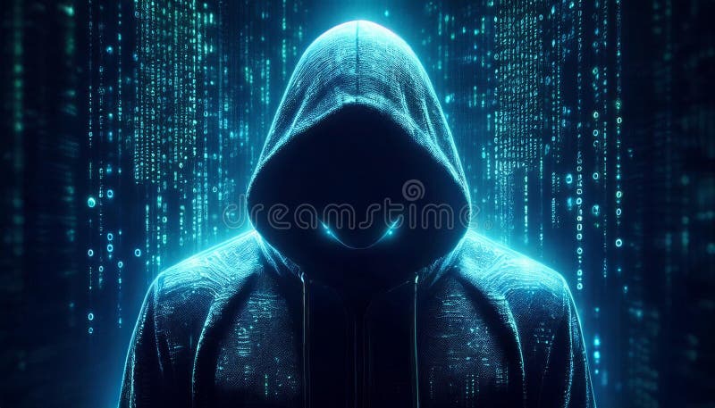 Hacker in Cap with Matrix Background Stock Illustration - Illustration ...