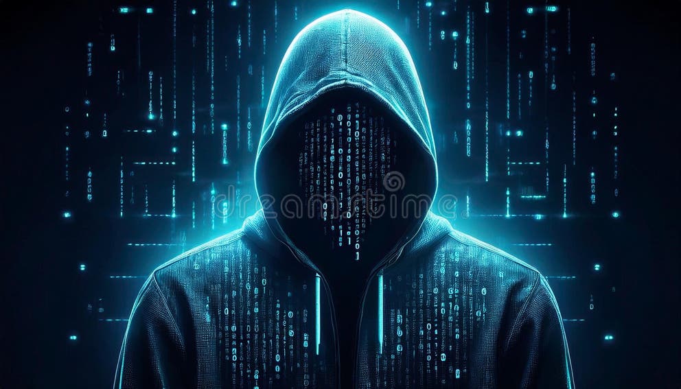 Hacker in Cap with Matrix Background Stock Illustration - Illustration ...