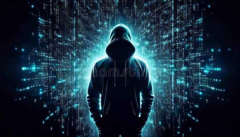 Hacker in Cap with Matrix Background Stock Illustration - Illustration ...