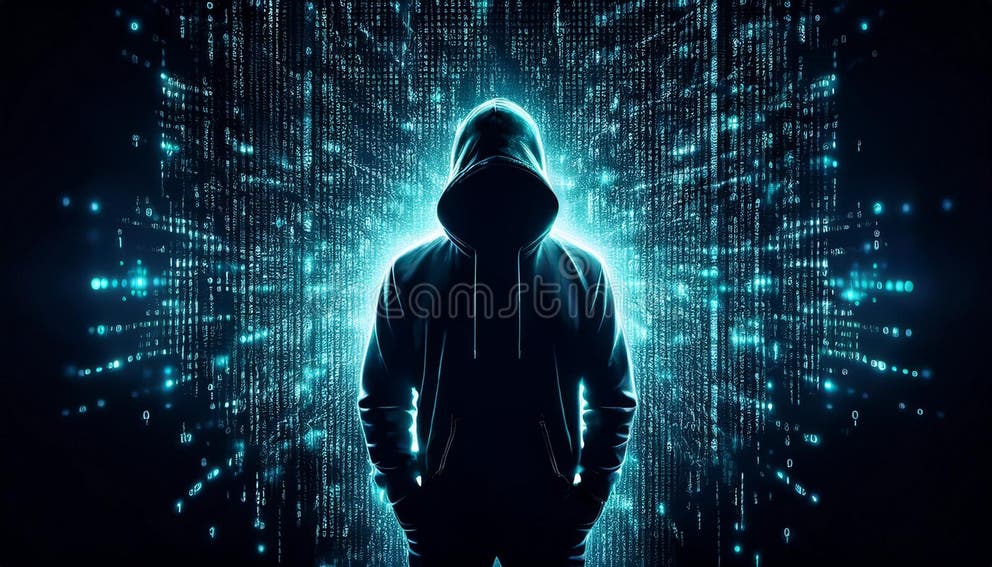 Hacker in Cap with Matrix Background Stock Illustration - Illustration ...