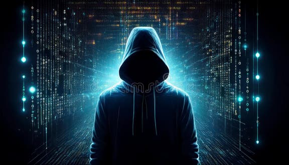 Hacker in Cap with Matrix Background Stock Illustration - Illustration ...