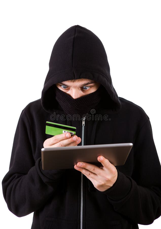 Hacker with a Bank Card stock image. Image of information - 124627747