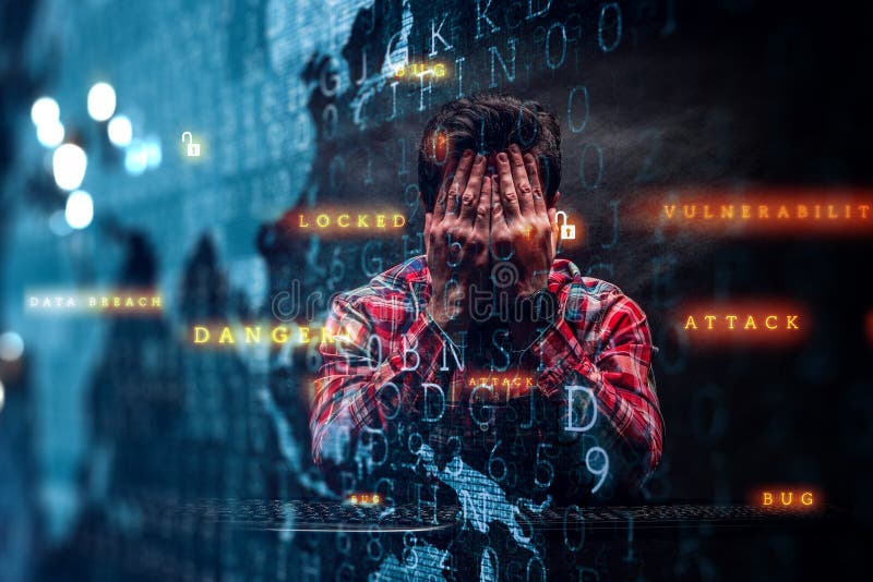 Hacker in Casual Clothes Dark Theme Stock Photo - Image of money, virus ...