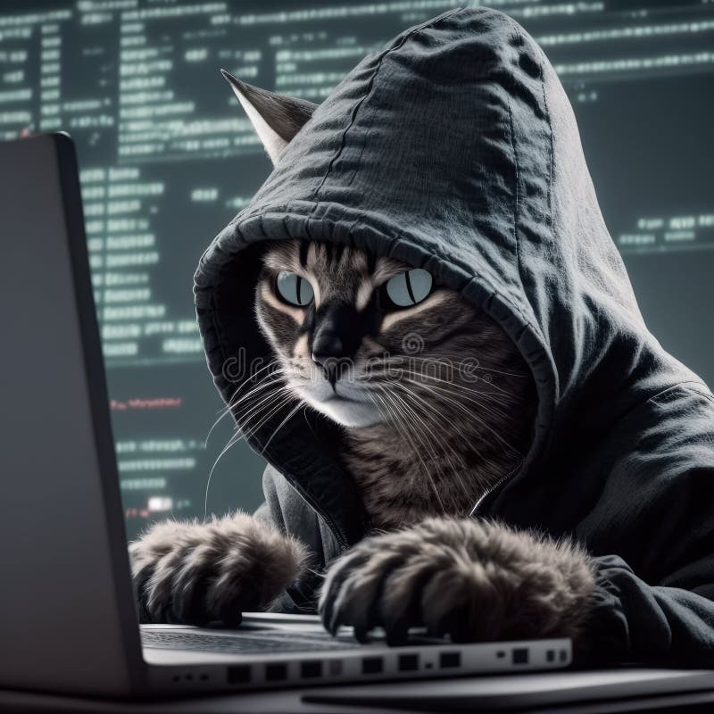 A Hacker Cat Wearing a Hoodie Hacking on a Laptop. Created with ... A Hacker Cat Wearing a Hoodie Hacking on a Laptop. Created with ...