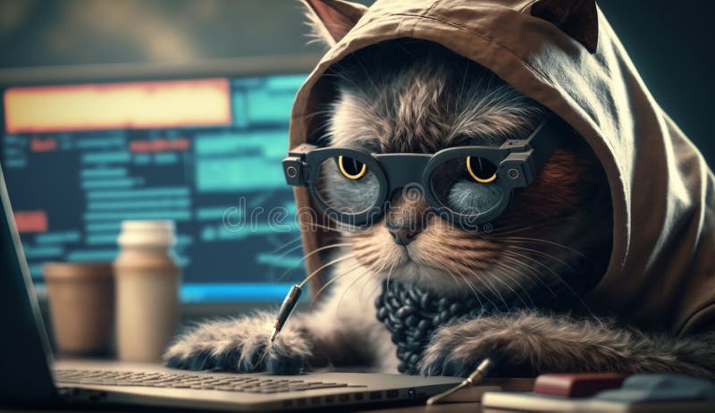 Hacker Cat Working Job Profession. Generative AI Stock Illustration ...