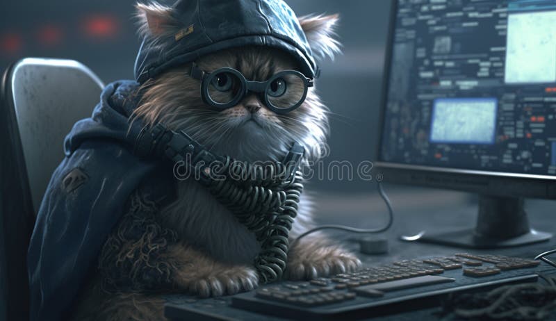 Hacker Cat Working Job Profession. Generative AI Stock Illustration ...