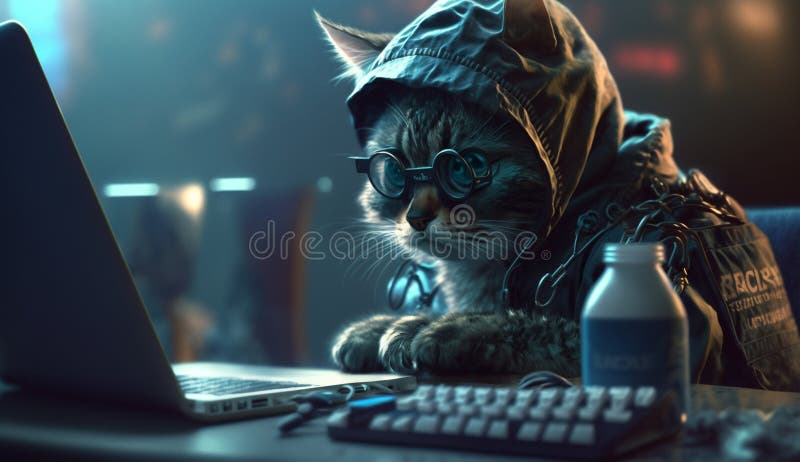 Hacker Cat Working Job Profession. Generative AI Stock Illustration ...