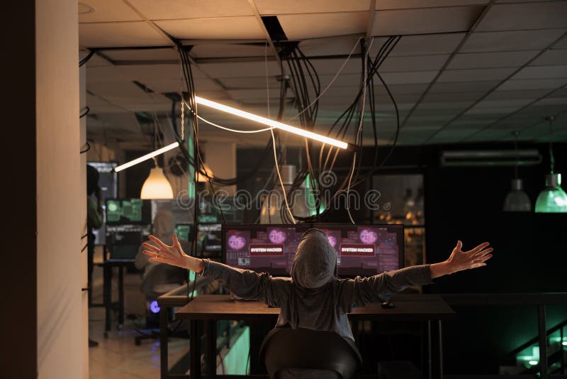 Hacker Celebrating Successful Computer System Password Hacking Stock ...