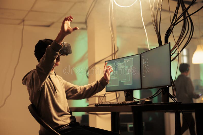 Hacker Coding In Vr Helmet Hacking Server In Metaverse Stock Image Image Of Metaverse