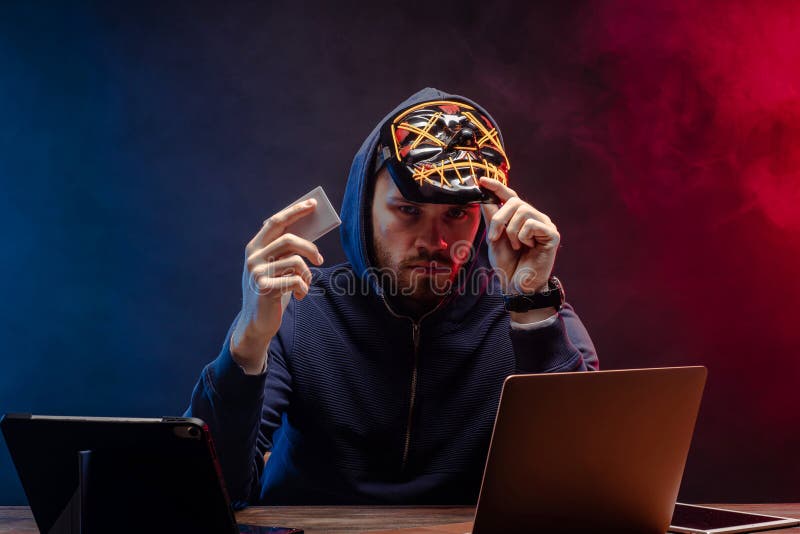 Young Bearded Hacker Man Look at Camera Stock Photo - Image of criminal ...