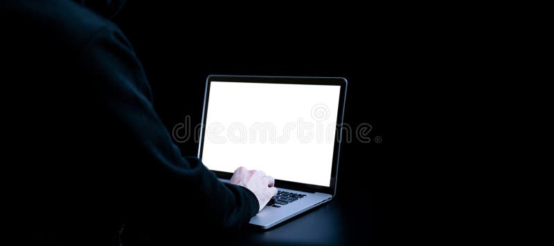 Hacker Computer Cyber Security. Digital Laptop in Hacker Man Hand ...