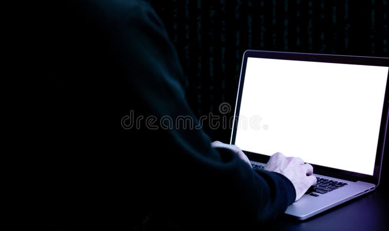 Hacker Computer Cyber Security. Digital Laptop in Hacker Man Hand ...