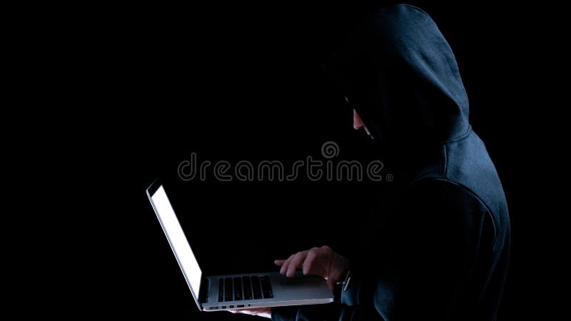 Hacker Computer Cyber Security. Digital Laptop in Hacker Man Hand ...