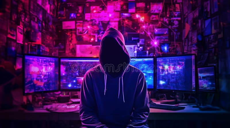 Hacker and Computer and Data Technology Generative Ai Stock Illustration - Illustration of black ...