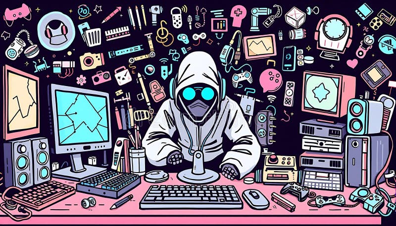 Hacker at Computer Desk, Cyber Security, Coding, Digital Lifestyle, Stock Photo, Generative AI ...