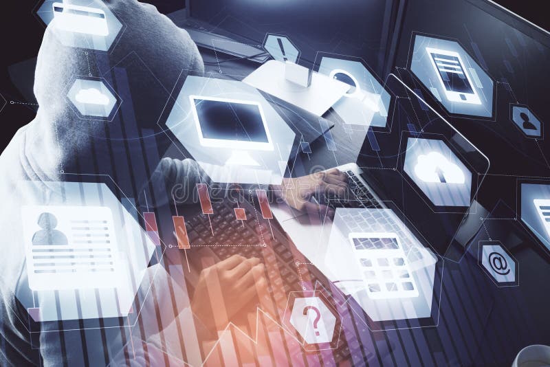 Hacker Computer Man Behind Laptop Working Icon Eps10 Stock Vector ...