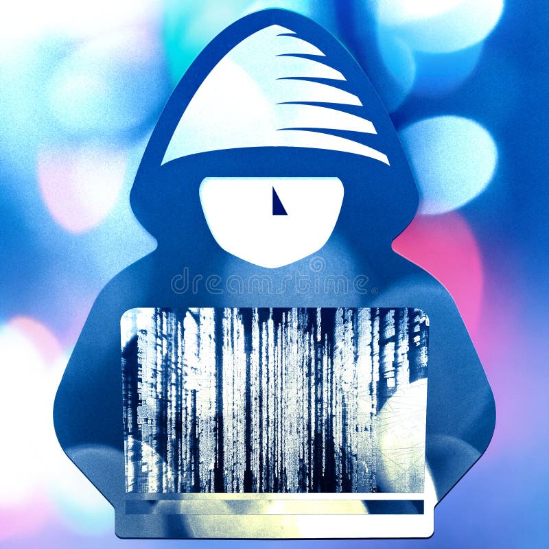 Hacker with Computer. Hooded Boy with Laptop Stock Illustration ...