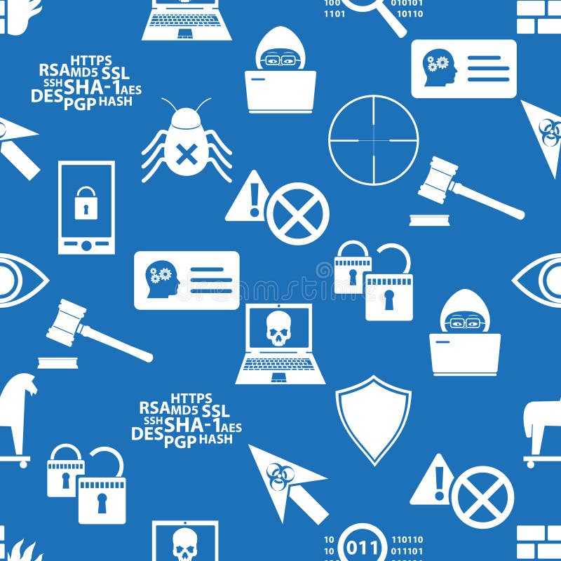Hacker and Computer Security Theme Icons Blue Seamless Pattern Eps10 ...