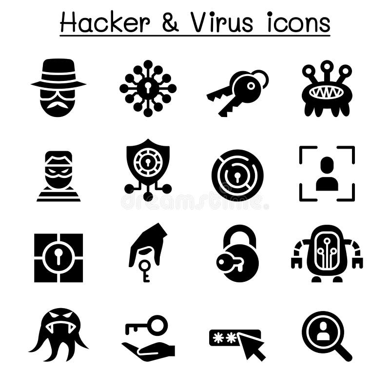 Hacker & Computer Virus Icon Set Stock Vector - Illustration of network ...