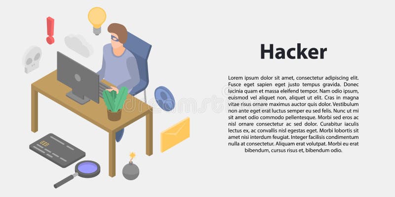 Hacker Concept Banner, Isometric Style Stock Vector - Illustration of ...