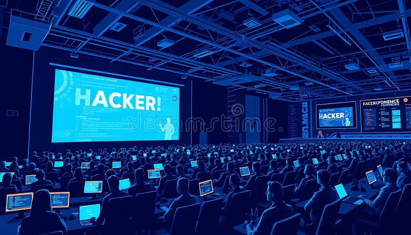 Hacker Conference Hall with Screen, Technology Event and Cyber Security ...
