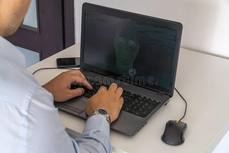 Hacker Creating an Arjpgicial Intelligence Software Program Stock Image ...