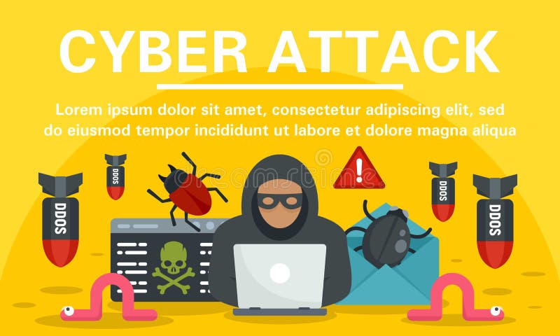 Hacker Cyber Attack Concept Banner, Flat Style Stock Vector ...