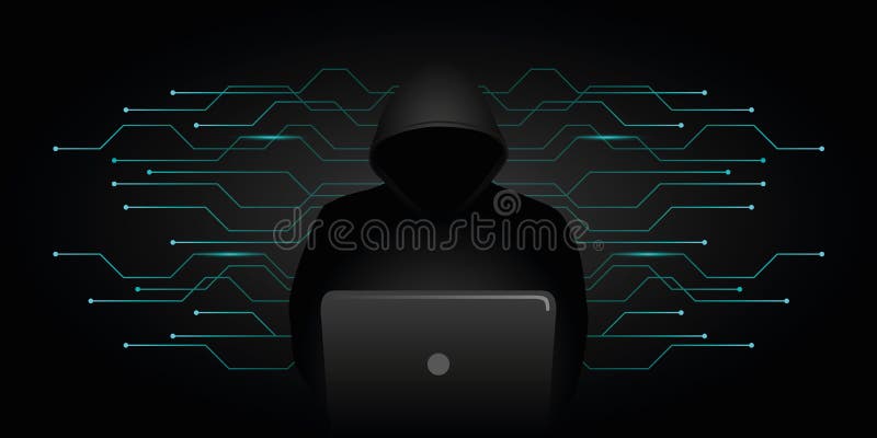 Computer Hacker In Matrix Cybercrime Concept With Binary Code Web Background Stock Vector
