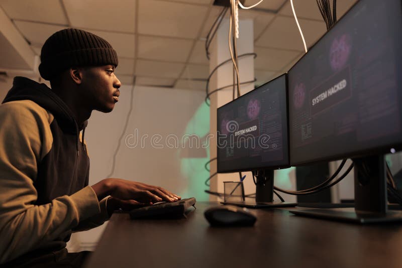 Hacker Cyberattack Data Breach Man Coding Password Hacking Software
