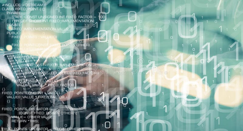 Hacker Typing on Keyboard Blue Binary Background Stock Image - Image of binary, safety: 63870791